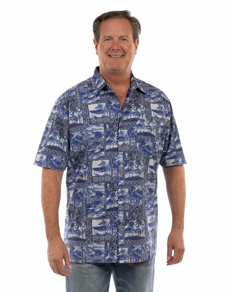 Scully Mens Hawaiian Scenery Blue 100% Cotton S/S Shirt | eBay