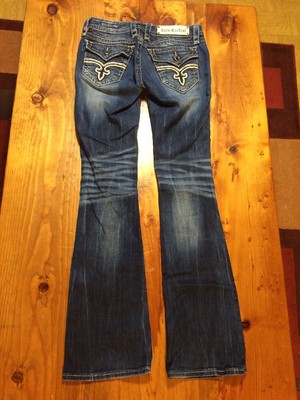 Rock Revival Essie Boot Cut Jeans Metallic Stitch Rhinestones Size 26 X ...