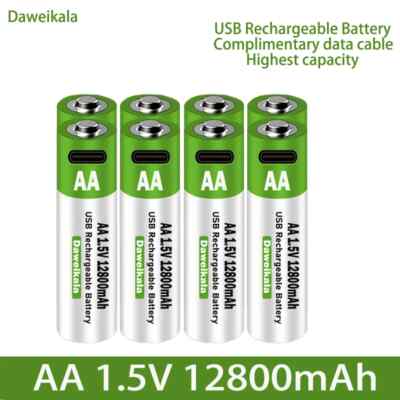 Large Capacity AA Rechargeable Battery USB-C 12800 mAh Li-ion Battery ...