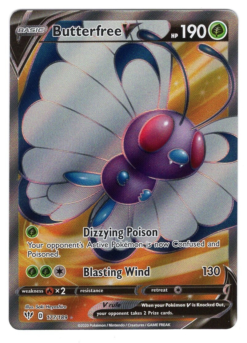 Pokémon TCG Butterfree V Darkness Ablaze 177/189 Full Art Ultra Holo ...
