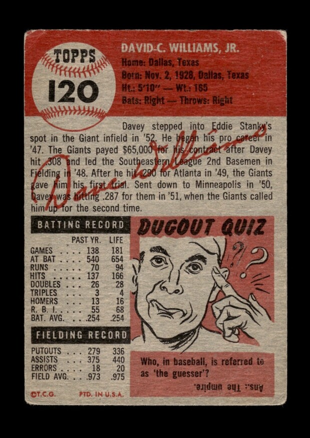 1953 Topps Set-Break #120 Davey Williams VG-VGEX (crease) *GMCARDS* | eBay