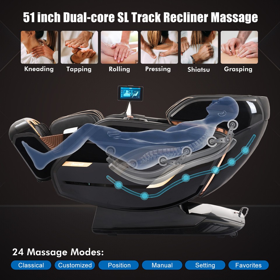 Full Body 4D Zero Gravity Massage Chair Recliner SL Track,AI Voice,Heat ...