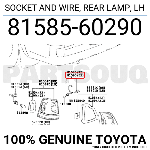 8158560290 Genuine Toyota SOCKET AND WIRE, REAR LAMP, LH 81585-60290 | eBay