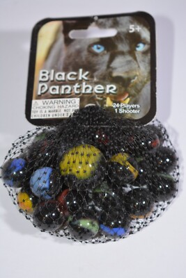 Mega Marbles "BLACK PANTHER" Net Bag of 25 Glass Marbles, 24 Players 1 ...
