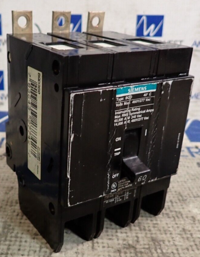 Siemens BQD360 60 Amp 480Y/277 VAC 3 Pole Type BQD Bolt-On Breaker ...