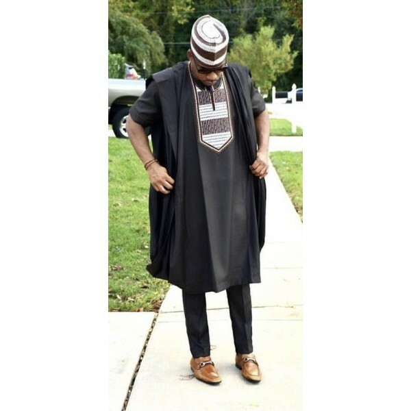 Black Agbada Babariga 3 Pcs African Men's African Clothing Kaftan Men's ...