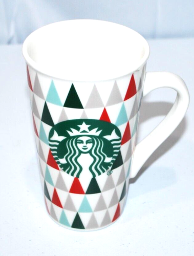 Starbucks 16 oz Ceramic Latte Coffee Mug Pyramid Shapes Christmas Tree ...