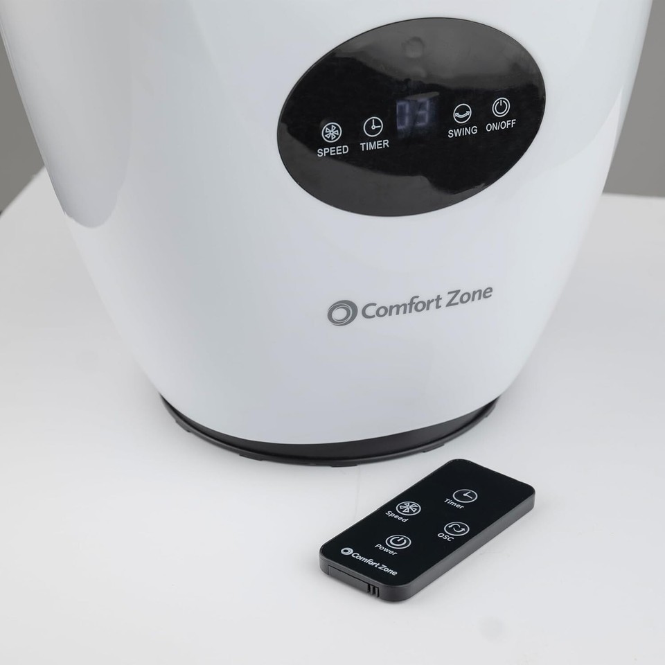 Comfort Zone Oscillating Bladeless Tower Fan, Remote Control, 3 Speed ...