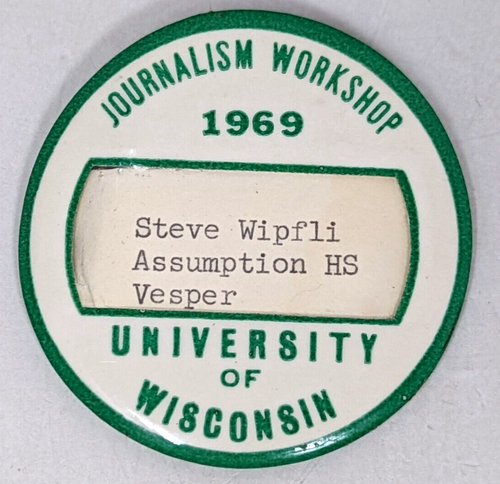 VTG 1969 Journalism Workshop University of Wisconsin Nametag Button Pin ...