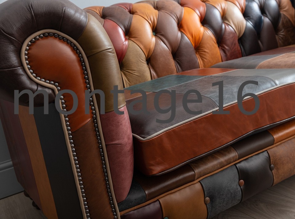 Bespoke Irvine Patchwork Leather Button Back Chesterfield Sofa (colours ...