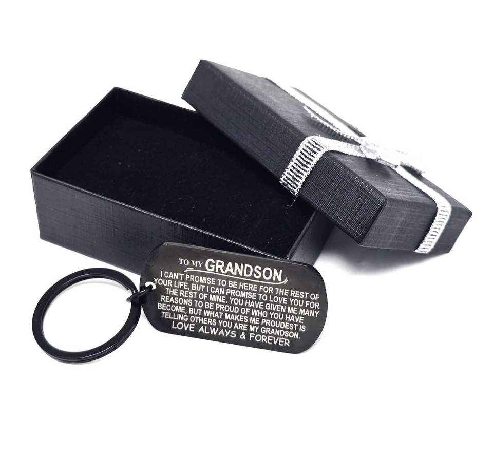 Keychain Gift for Grandson from Grandma Grandpa Dog Tag Keyring ...