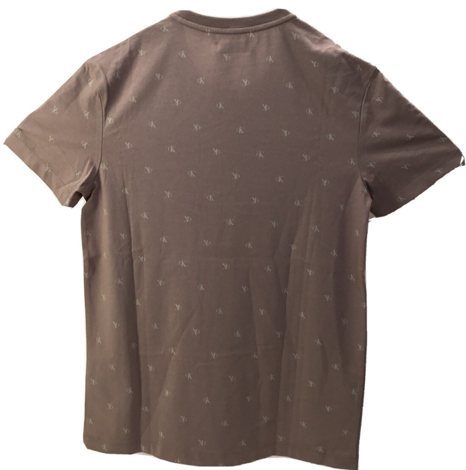 Calvin Klein Men Regular Fit CK Print Allover Cotton T-Shirt, Silver ...
