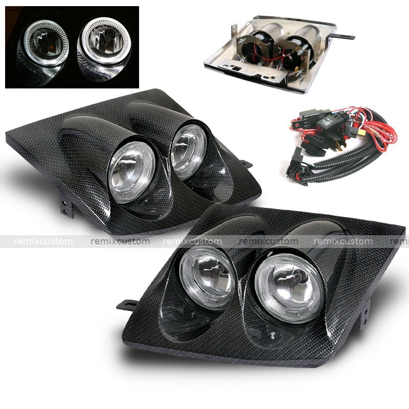 LED Halo Headlights Conversion Carbon Style Fits 89-93 Nissan 240SX S13 ...