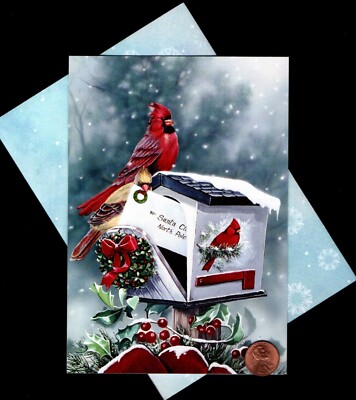 HTF CHRISTMAS Mailbox Letters Red Cardinal Birds Snow - Greeting Card ...