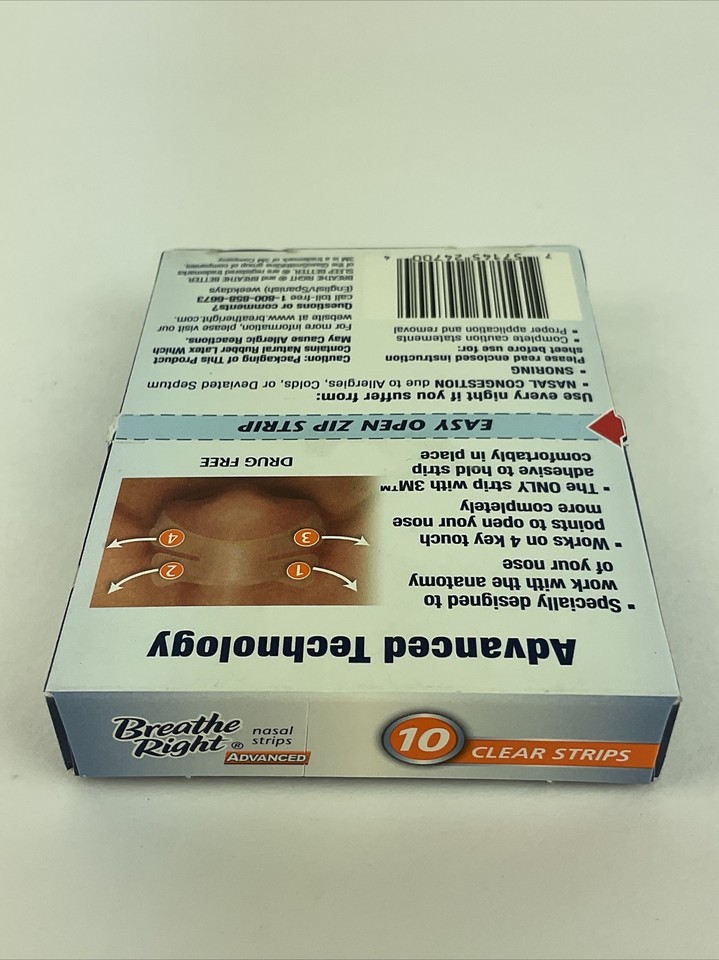 BREATHE RIGHT ADVANCED (10) Clear Nasal Strips Adult Size Nose Band ...