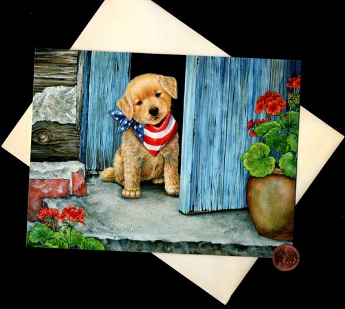 HTF BIRTHDAY Puppy Dog Flag Patriotic Door Flower Pots - Greeting Card ...