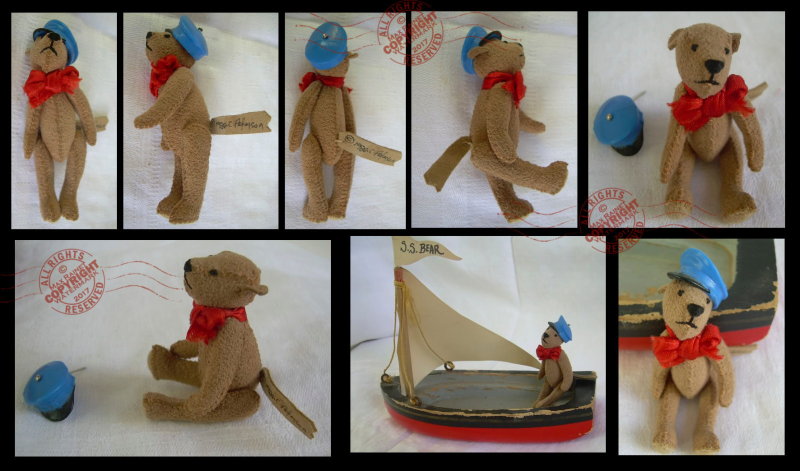 MINIATURE artist TEDDY sailor + his boat ROOSEVELT BEAR CO 1986 * Cathy ...