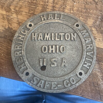 Antique Herring Hall Marvin Safe Co Metal Plaque Dial Wheel Pack Cover ...