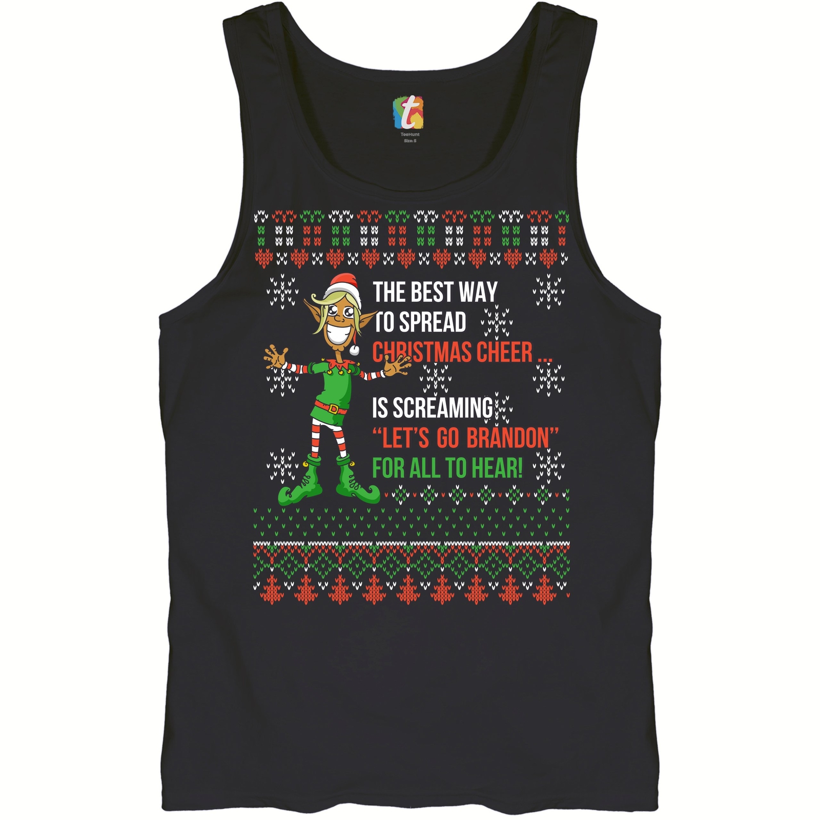 Christmas Cheer Let's Go Brandon Tank Top Ugly Sweater Theme Elf Men's ...