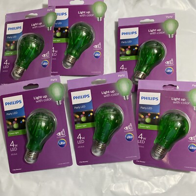 6 Philips Green A19 Medium 4W Indoor/Outdoor LED Decorative Party Light ...