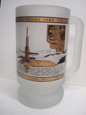 USS Nevada SSBN 733 Nuclear Missile Sub Silent Sentry Glass Beer Stein ...