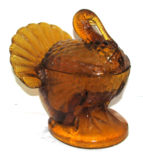 Vintage L. E. Smith Covered Amber Glass Turkey Candy Dish 7” Tall ...