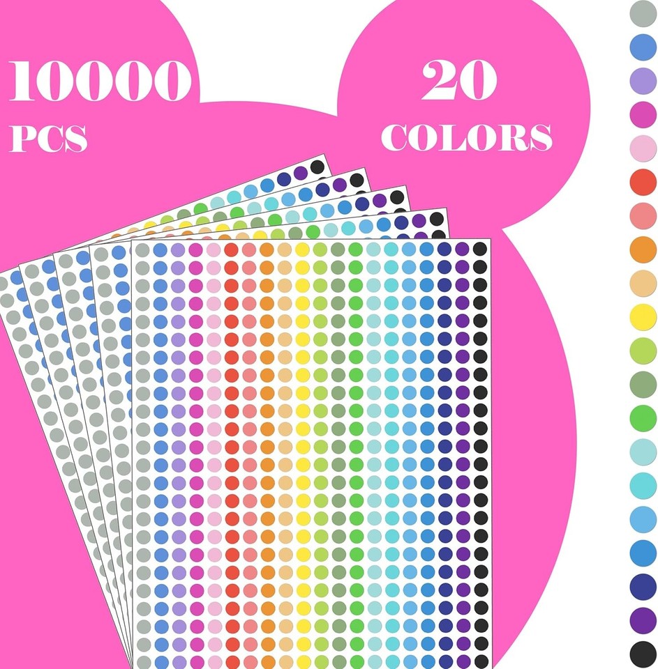10000 PCS Small Dot Stickers 1/4" Round Color Coding Labels Circle Dot ...