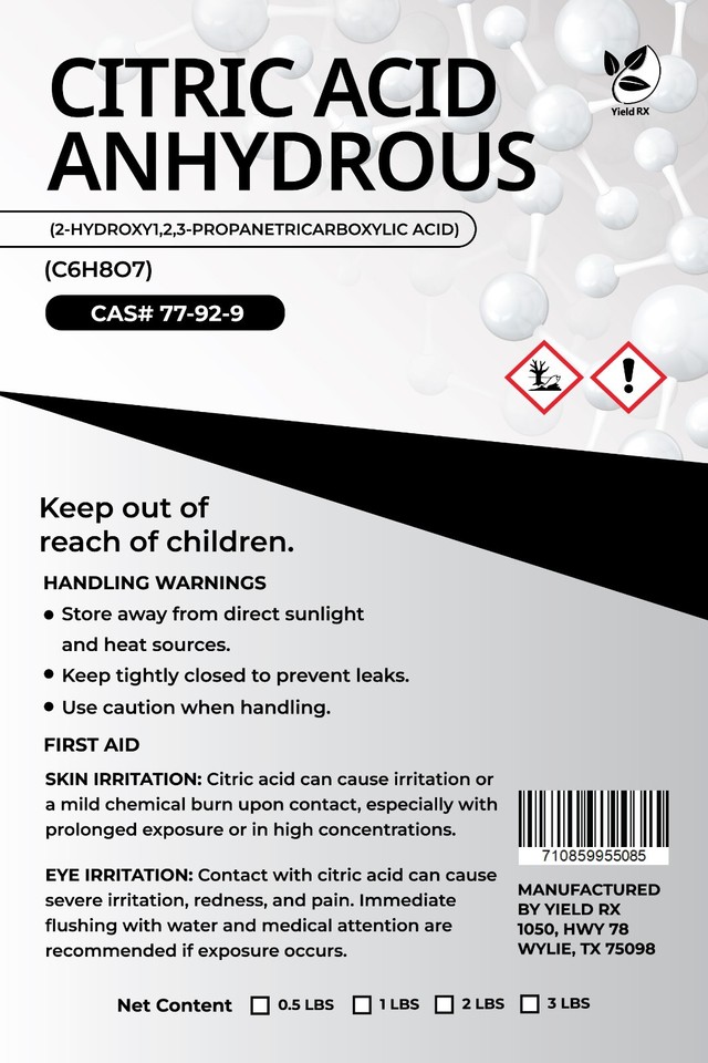 Yield RX Citric Acid Anhydrous (2-Hydroxy-1,2,3-Propane Acid ...