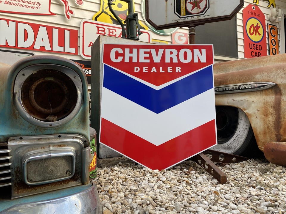 Antique Vintage Old Style Cheveron Gas Service Station Sign 40”! | eBay