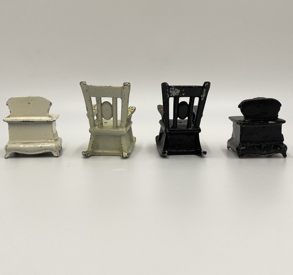 Cast Iron Wood Burning Stove Oven And Rocking Chairs Salt Pepper Shaker ...