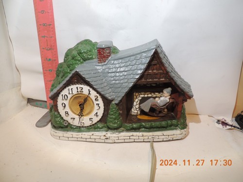 COTTAGE WITH A LADE IN A ROCKING CHAIR ELECTRIC MOVEMENT CLOCK | eBay