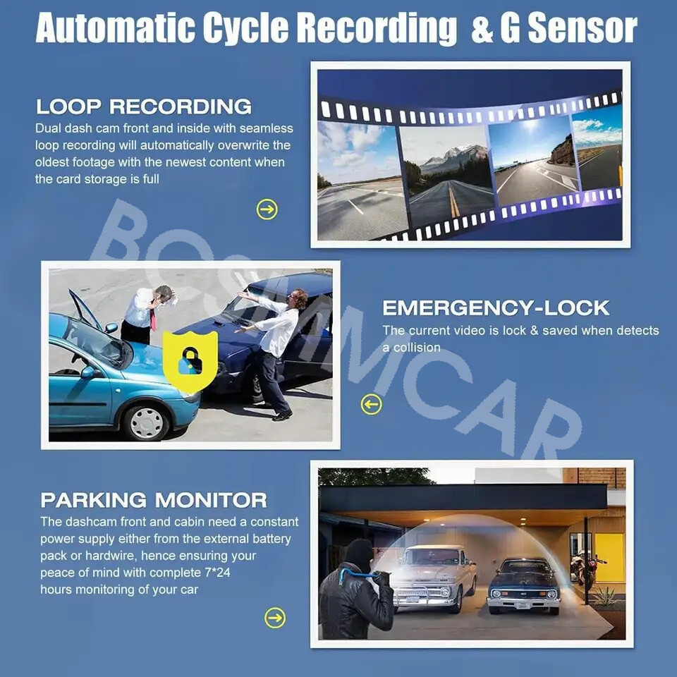 Car 3 Channel Dash Cam 1080P Front/Rear/Interior Camera Video Recorder ...