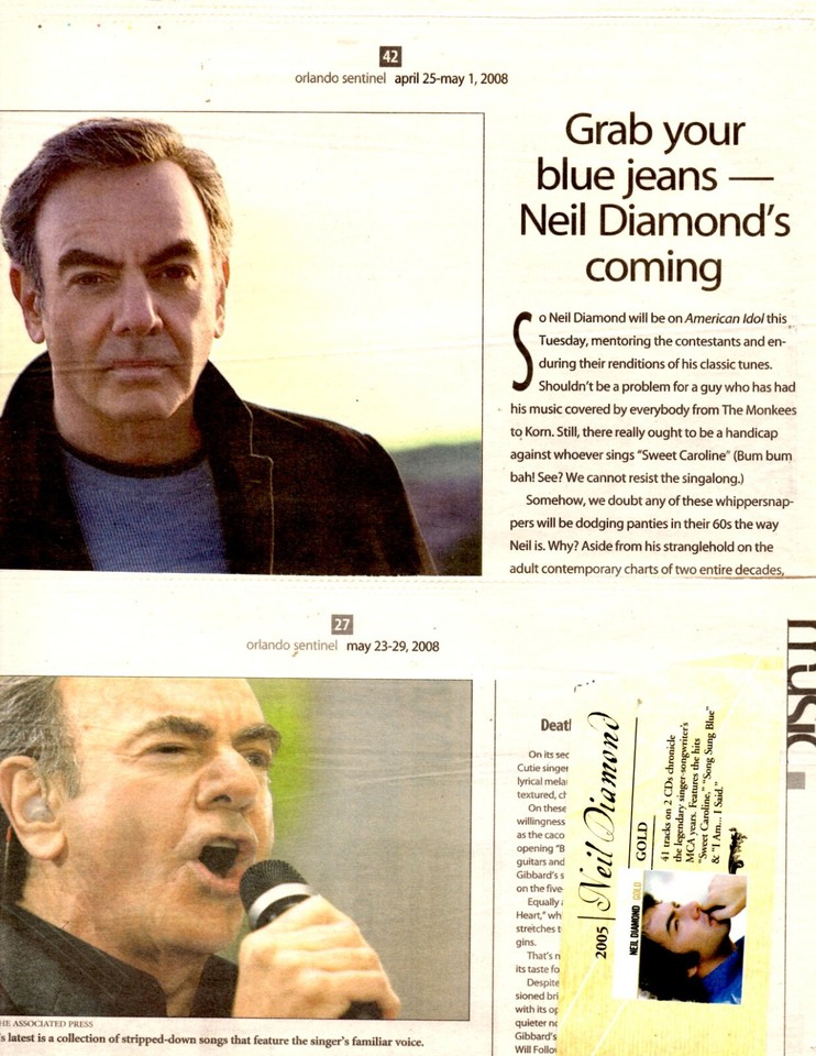 singer/actor NEIL DIAMOND: 70+ separate, career clippings pages lot - 1 ...
