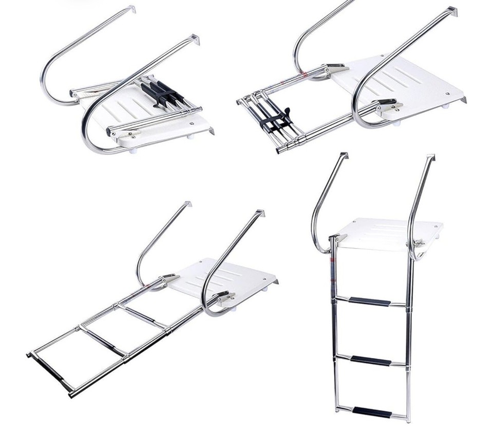3 Step Outboard Transom Platform Telescoping Boat Ladder for Swimming ...