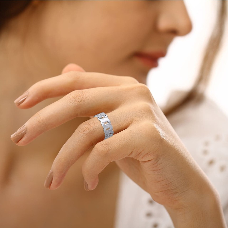 Sterling Silver Cuban Chain Link Ring 7 mm | eBay