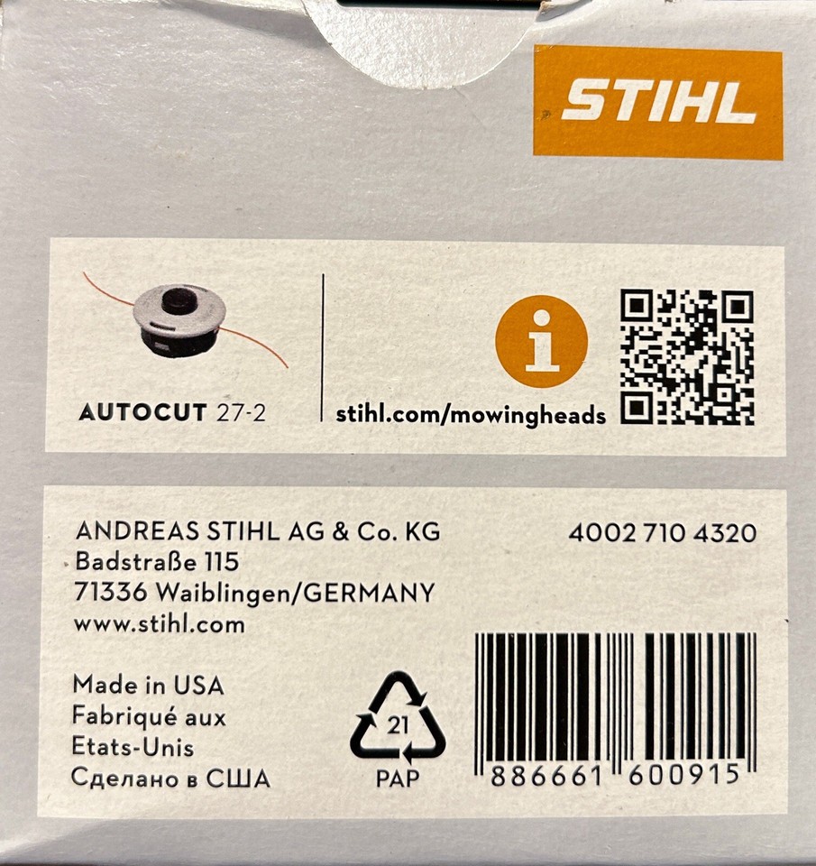 STIHL AutoCut 27-2 Spool Insert w/Line (Standard) 4002-710-4320 Genuine ...