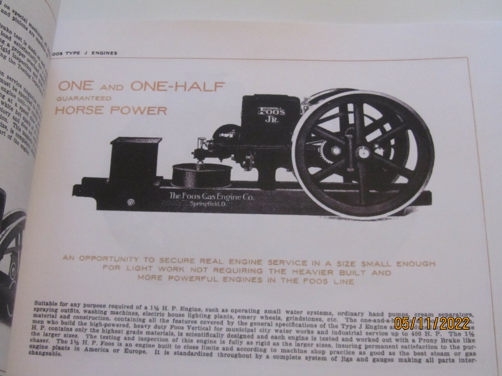 Foos Gas Engine Co Type J Engine Information Catalog, 1 1/2-400HP ...
