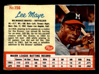 1962 Post Baseball #156 Lee Maye GD *d2 | eBay