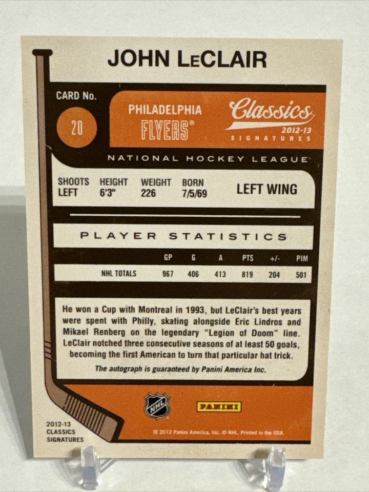 2012-13 Panini Classics Signatures - Autographs #20 John LeClair (AU ...