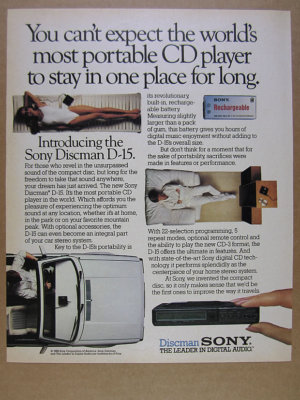 1988 Sony Discman D-15 D15 cd player vintage print Ad | eBay