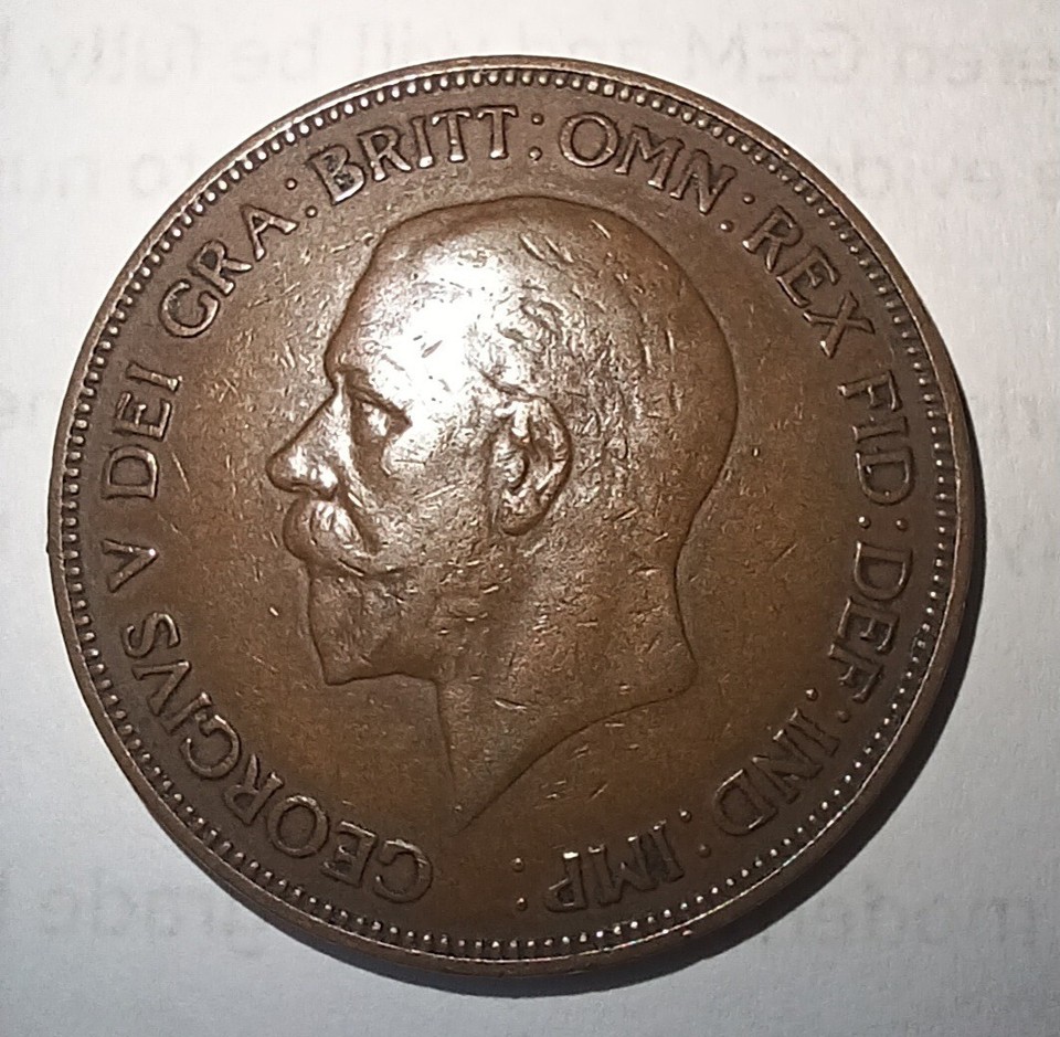 XF condition 1936 Copper United Kingdom English One Cent- GEORGIVS V ...