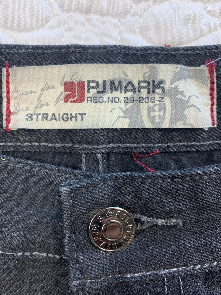 PJ Mark Jeans 44x32 (42x23) Mens Black Denim Straight Leg Relaxed Fit ...