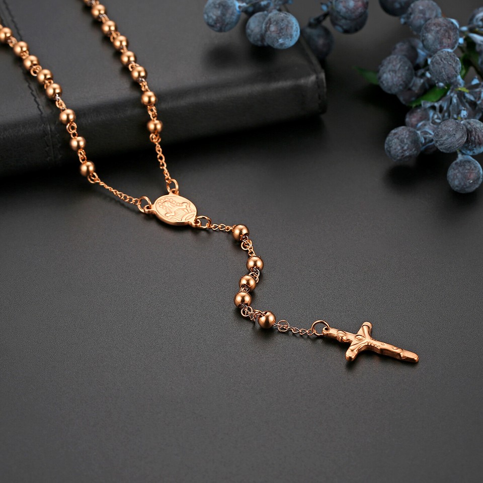 Stainless Steel Jesus Crucifix Cross Pendant Rosary Link Bead Chain ...