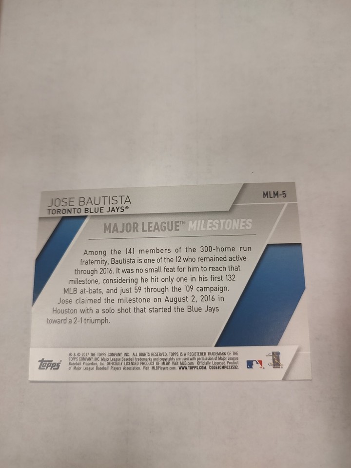 2017 Topps - Major League Milestones #MLM-5 Jose Bautista (PWE)(03) | eBay