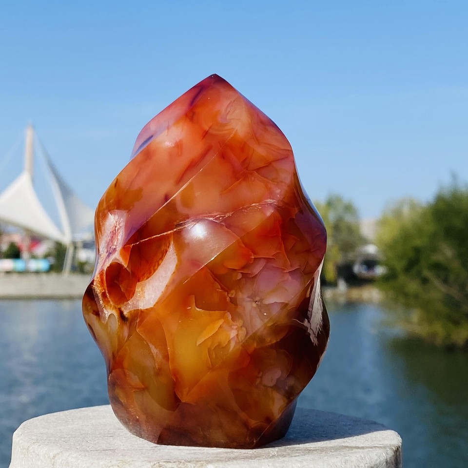 673g Natural Carnelian Flame Madagascar Quartz Crystal Carved Polishing ...