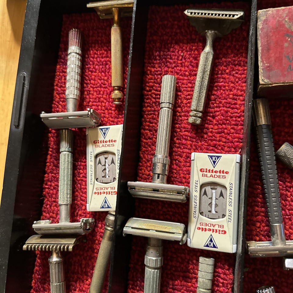 Vintage 1950s Gillette Razor Store Glass Top Display Case W/ 24 Razors ...