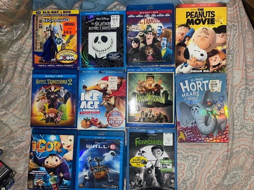9 Blue Ray, 2 DVD Lot Of 16. Wall-E Igor,ice Age, Megamined Hotel ...