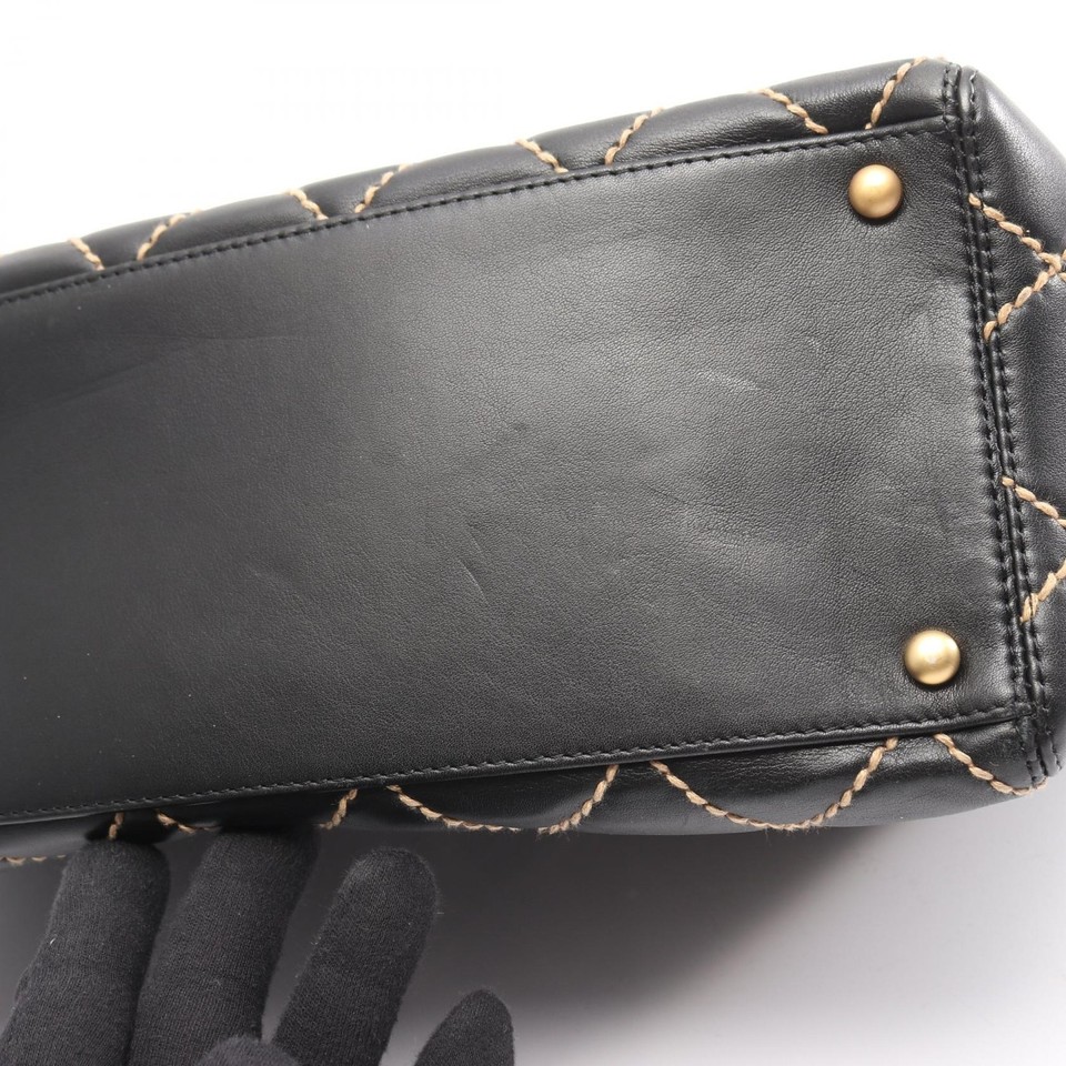 CHANEL Wild Stitch Handbag Tote Bag Leather Black Gold Hardware #RC1117 ...