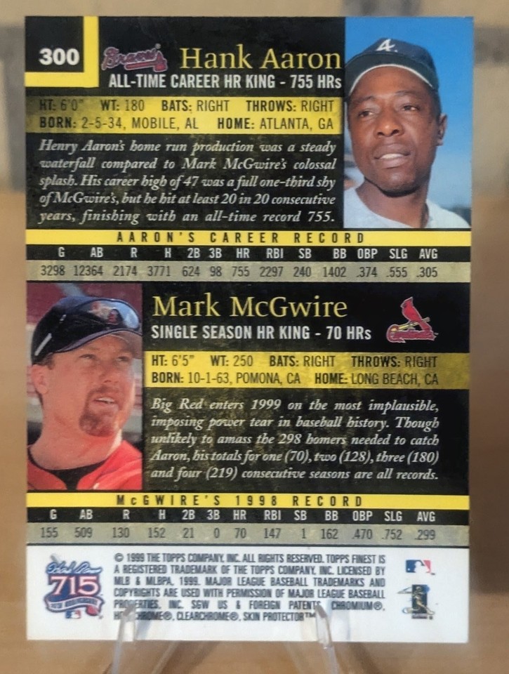 1999 Topps Finest - Home Run Kings Mark McGwire, Hank Aaron #300 | eBay