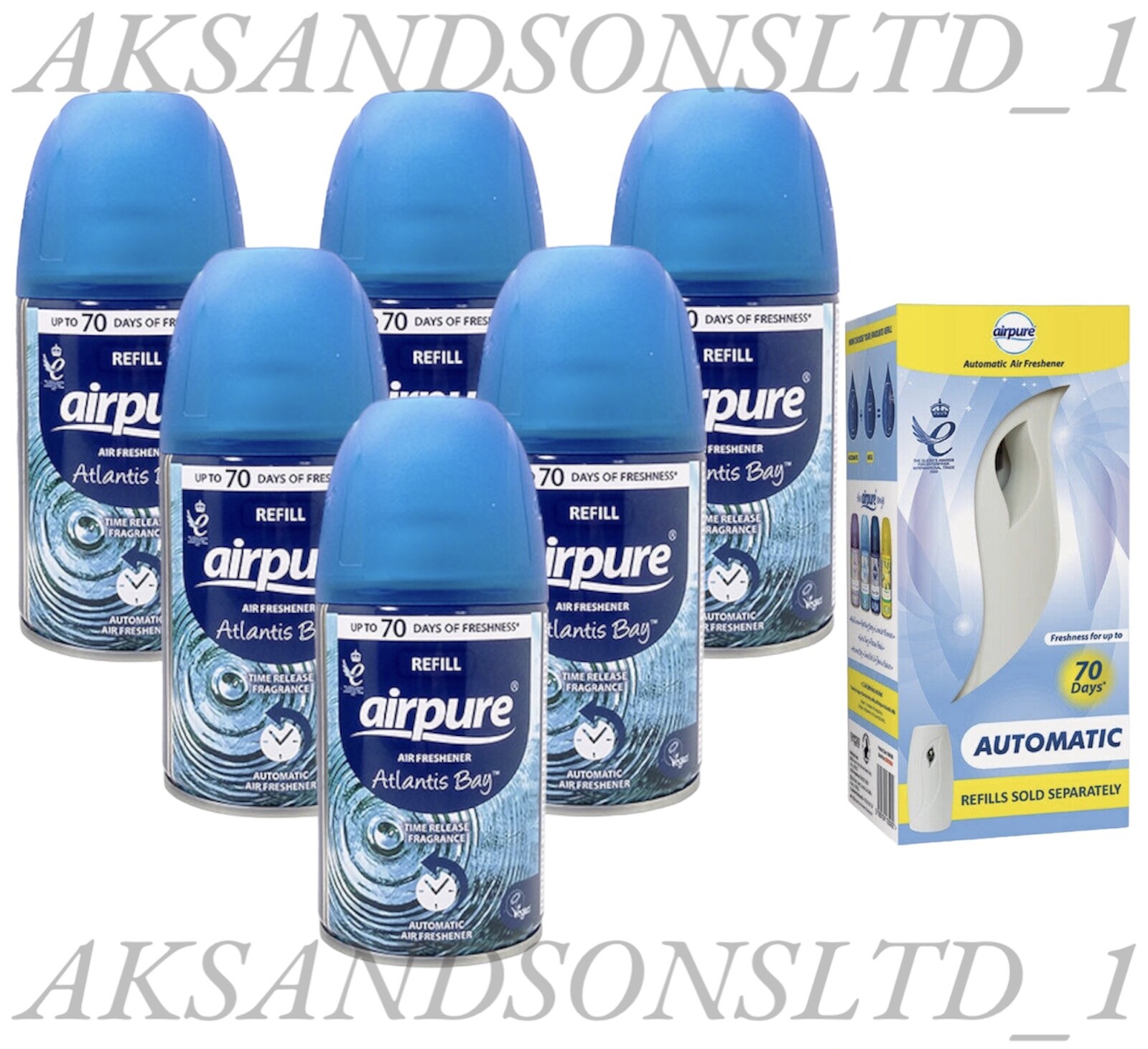6 x AIRPURE AUTOMATIC SPRAY REFILLS 250ML AIR FRESHNER + MACHINE CHOOSE ...